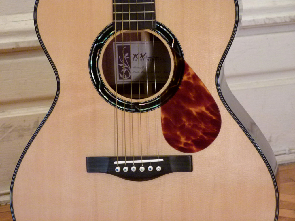 Kathy Wingert Model F Custom - bridge and rosette | One Man's Guitar